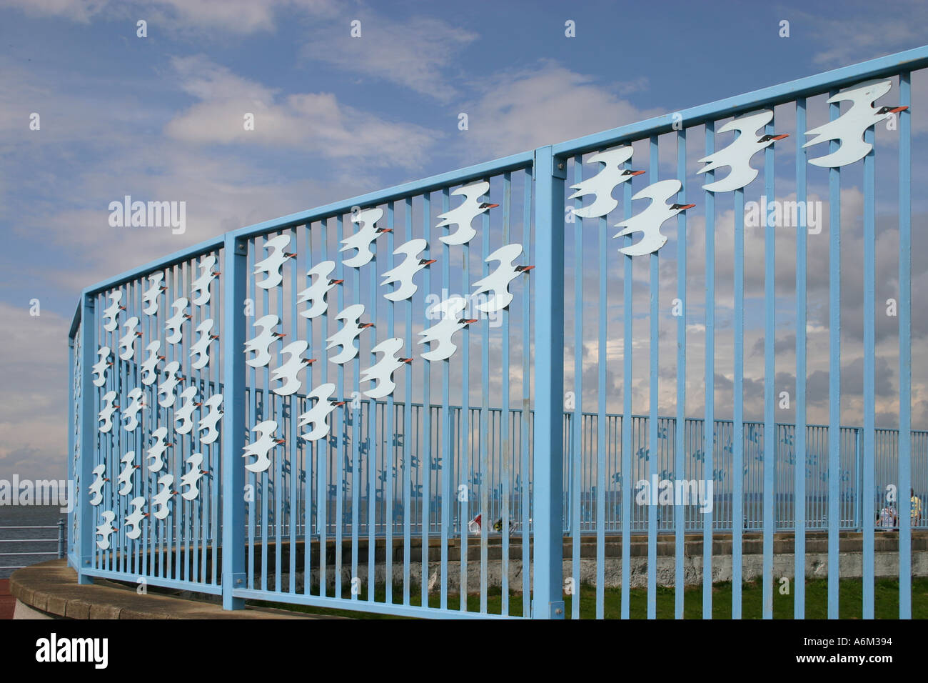 Birds in flight artwork on Morecambe promenade Stock Photo - Alamy