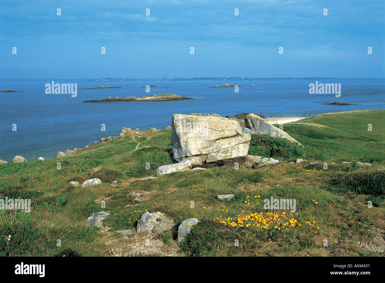 View from Petit Monceau towards Guernsey situated on Herm common Stock ...