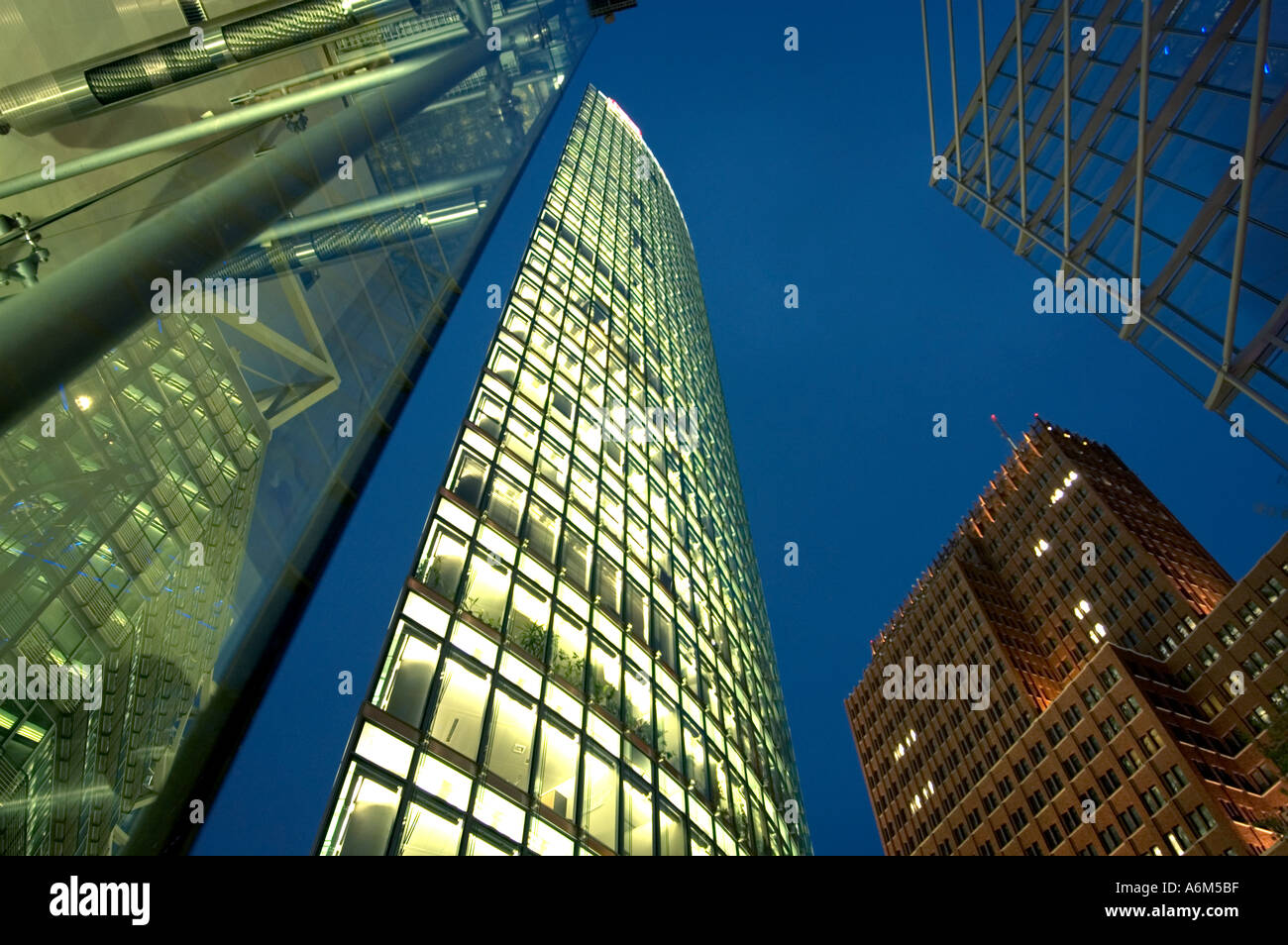 Illuminated Sony Center tower at Potsdamer Platz berlin Germany Stock ...