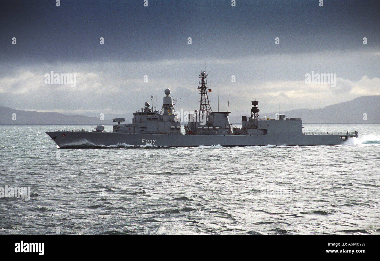 The German frigate Bremen exercising with NATO forces during a Joint ...