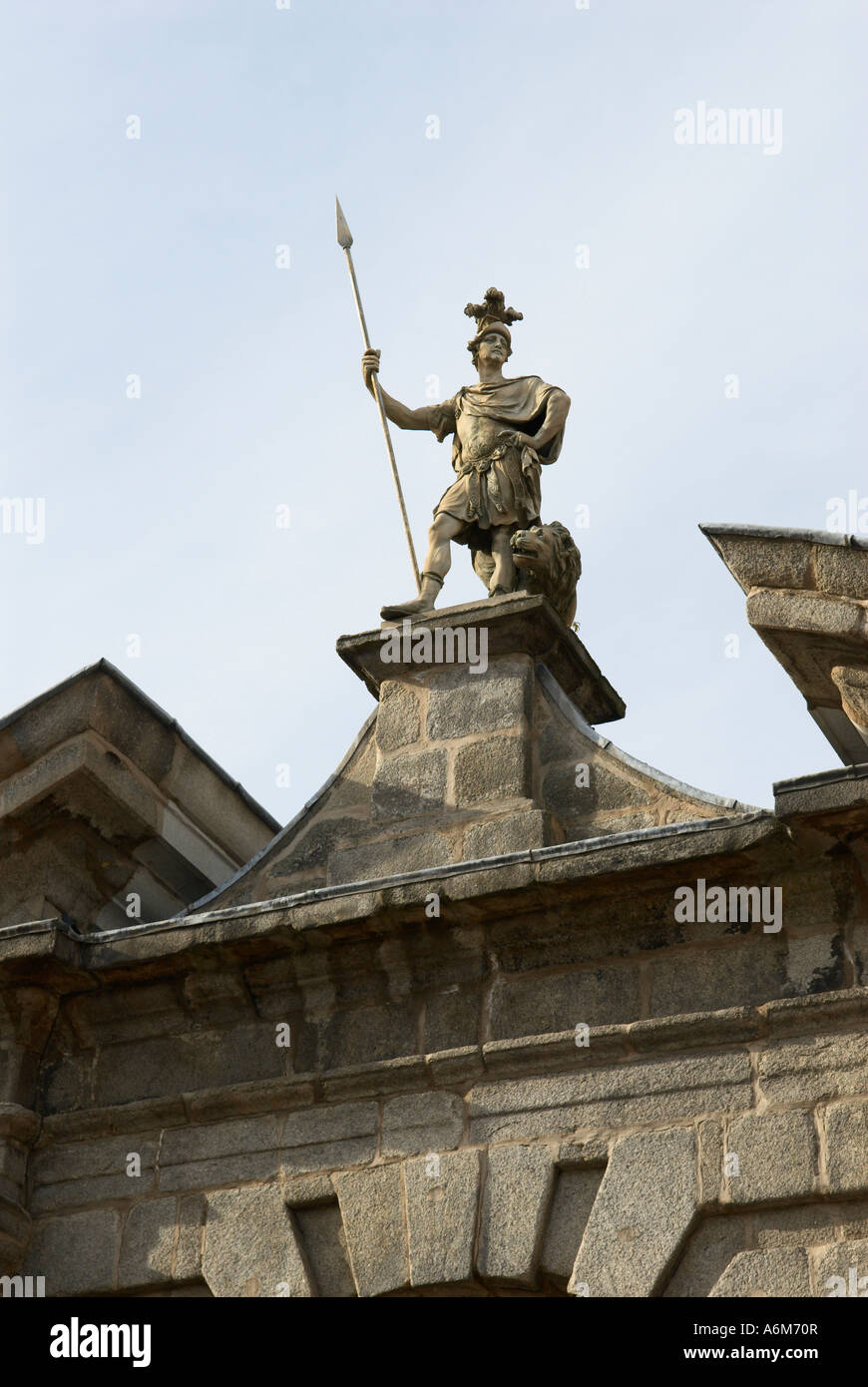 Figure with lion overlooking the Upper Yard of the Dublin Castle next ...