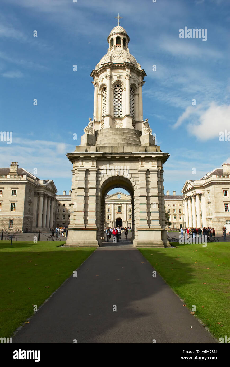 Tower and archway at Trinity College in Dublin Ireland The oldest ...