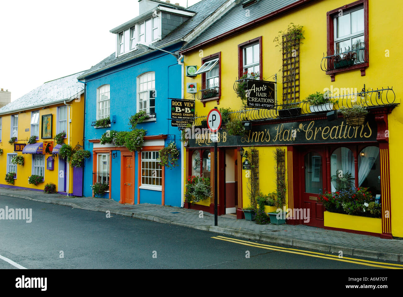 Colorful buildings along the streets of of the charming seaside village ...