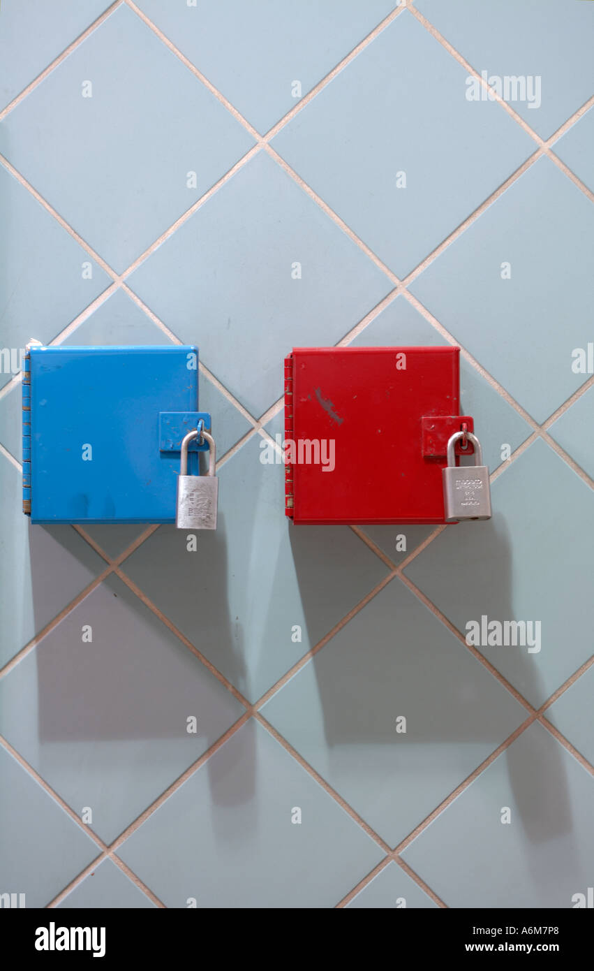 Double security switch in locked metallic boxes Stock Photo - Alamy
