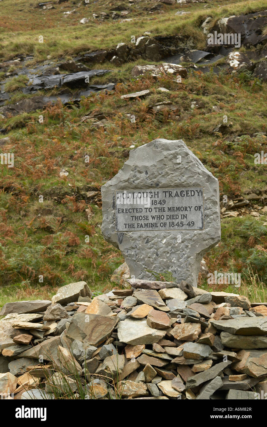 Roadside Doo Lough Tragedy Memorial alongside a stretch of road between ...