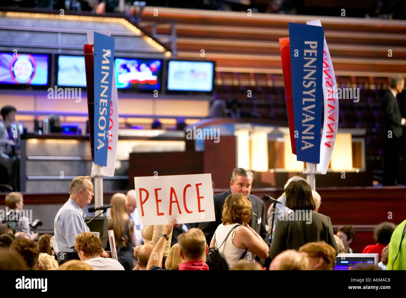 2004 Democratic Convention at the Boston Fleet Center A Peace Sign is ...