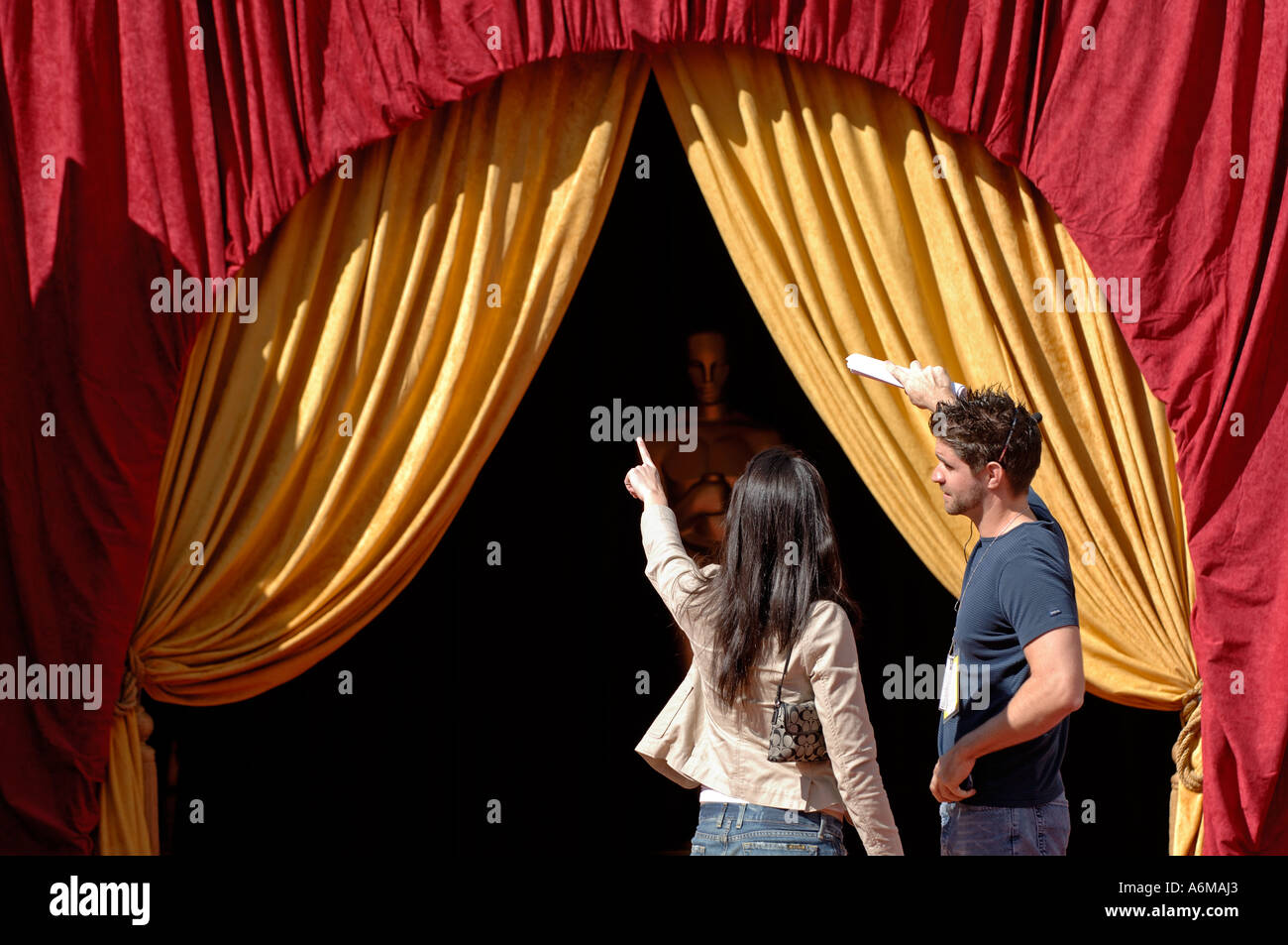 Human size Oscar statue at the main entrance of the Red Carpet outside ...