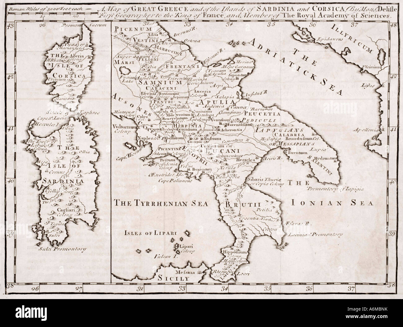 19th century Map of Great Greece and of the Islands of Sardinia and ...