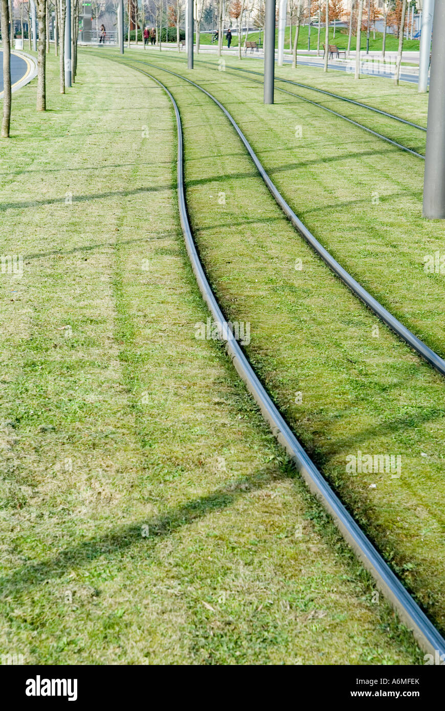 Tram track through grass, Bilbao Stock Photo - Alamy