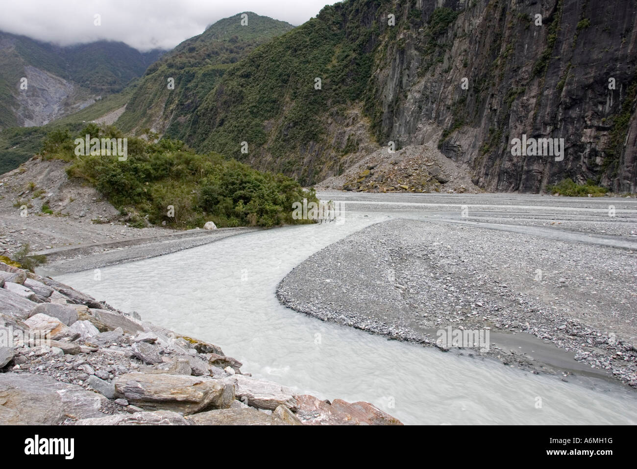 Ice water river below Fox Glacier Westland World Heritage Park South ...
