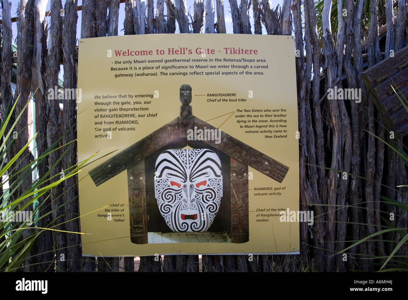 Sign welcoming visitors to Hells Gate geothermal reserve Tikitere ...