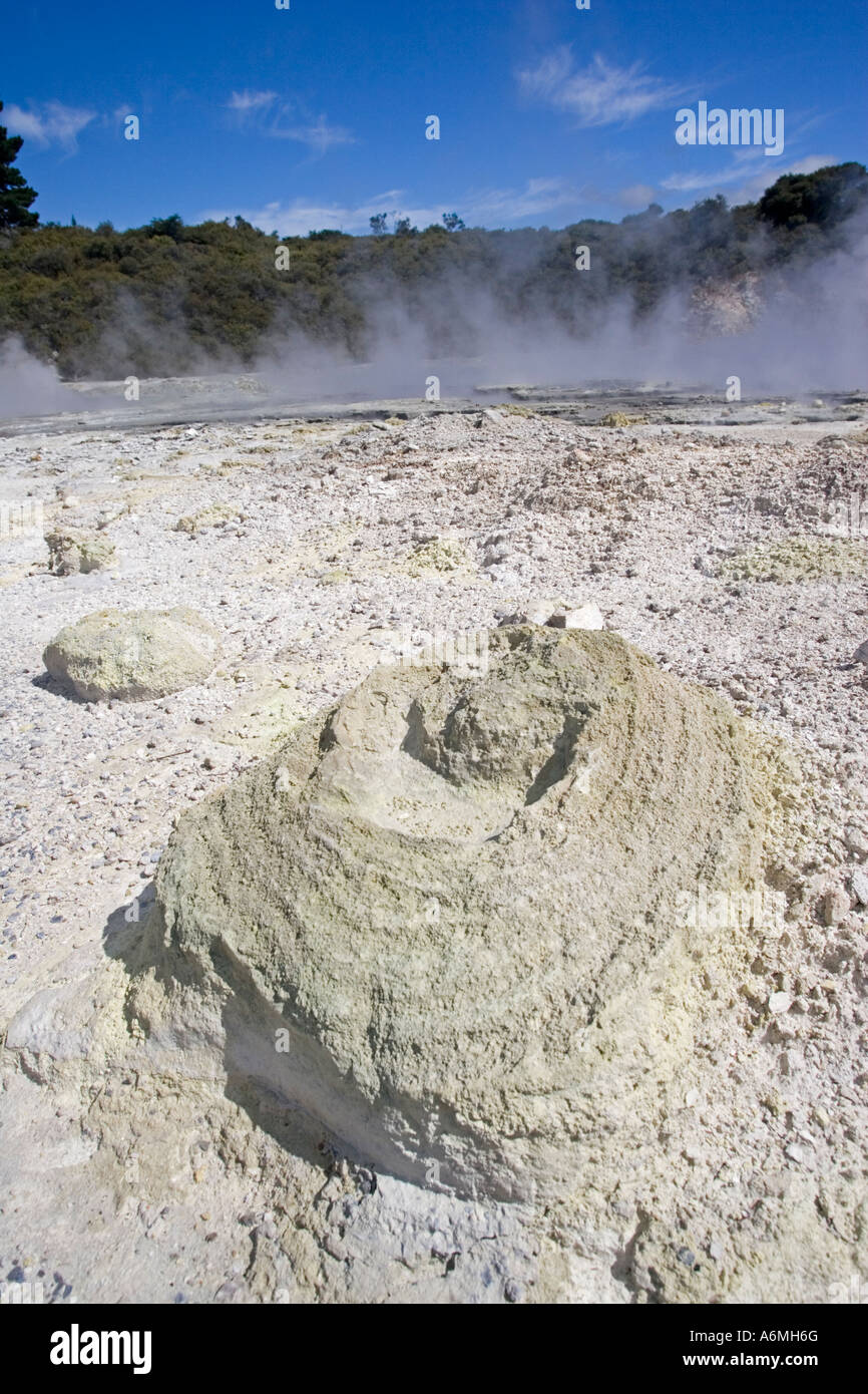 Steaming sulphurous rocks Hells Gate Maori owned geothermal reserve ...