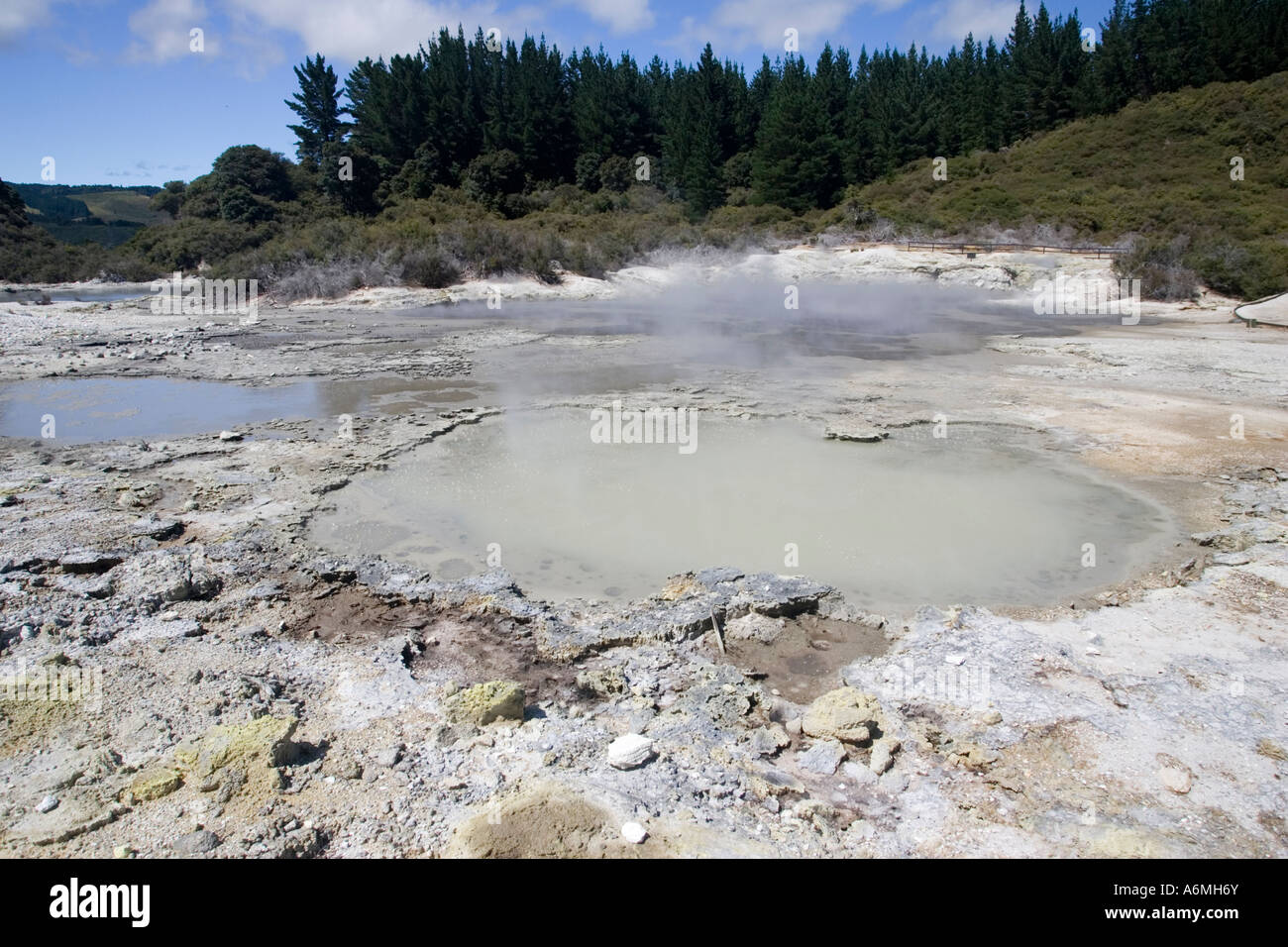Steaming sulphur lake Hells Gate geothermal reserve Tikitere Rotorua ...