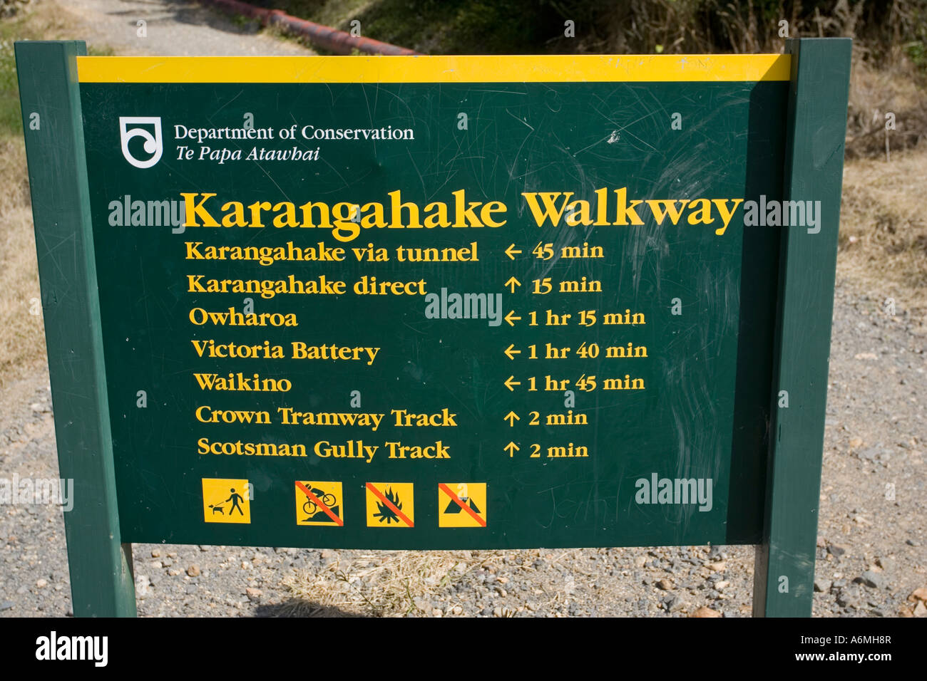 Department of Conservation sign for walkers sign at entrance to ...
