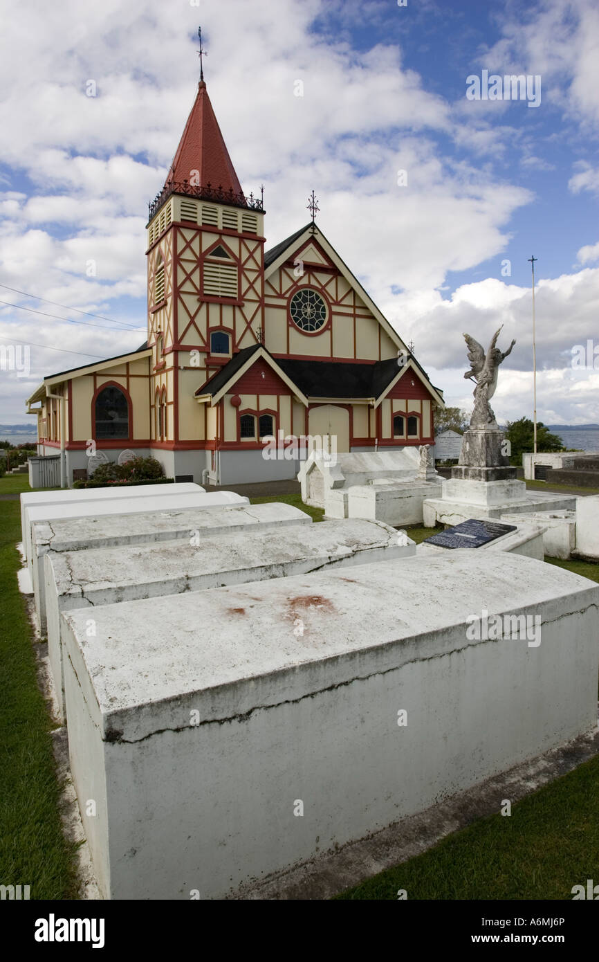 St Faiths tudor style anglican church with raised graves on Rotorua ...
