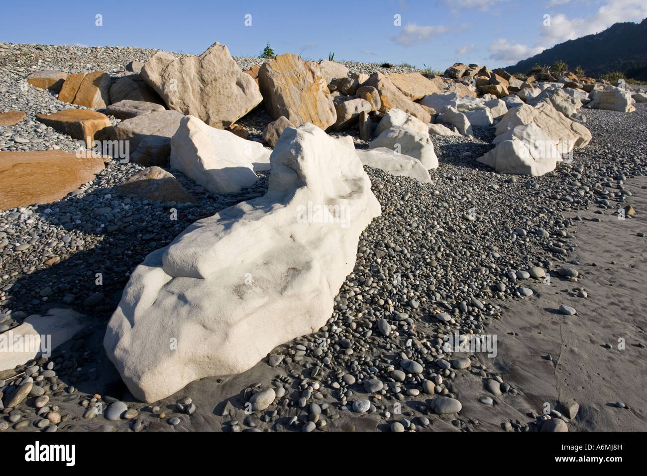 Weathered limestone rocks on beach near Punakaiki South Island New ...