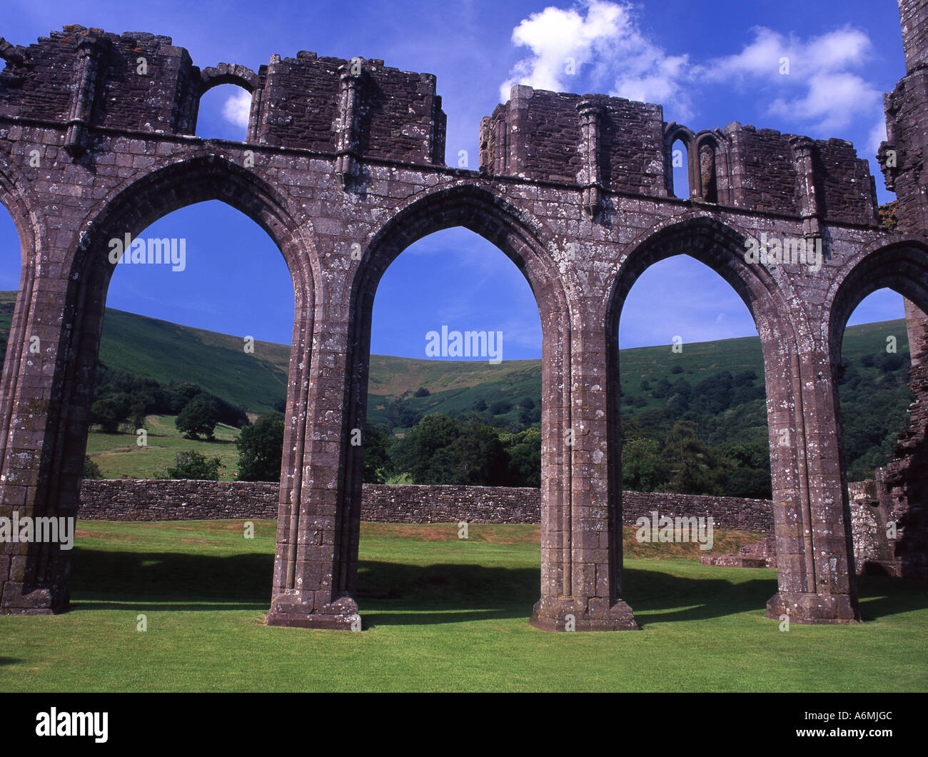 Llanthony Priory Nave arches Hatterall Ridge in background ...
