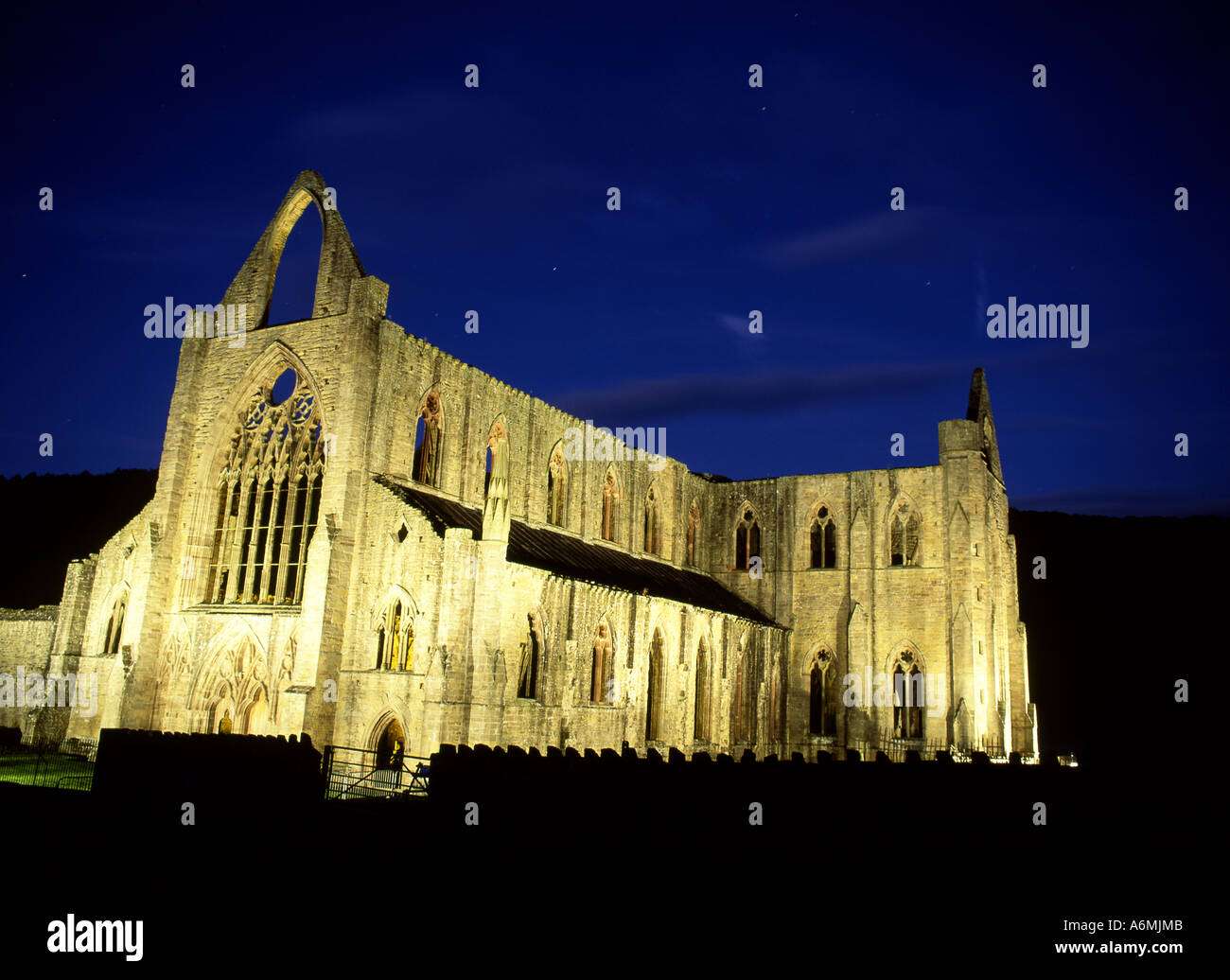 Tintern Abbey Night view Wye Valley AONB Monmouthshire South Wales UK ...