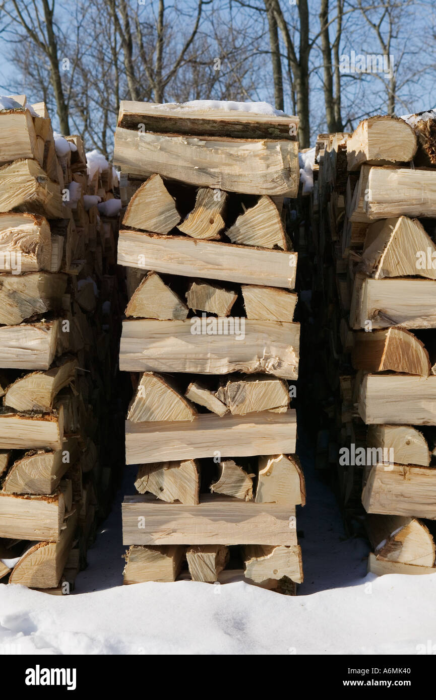 Wood that has been split and stacked in a manner called bucking Stock ...