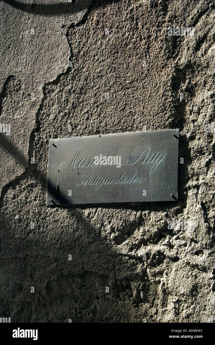 Antiquities sign on weathered wall El Barri Gotic Gothic Quarter ...