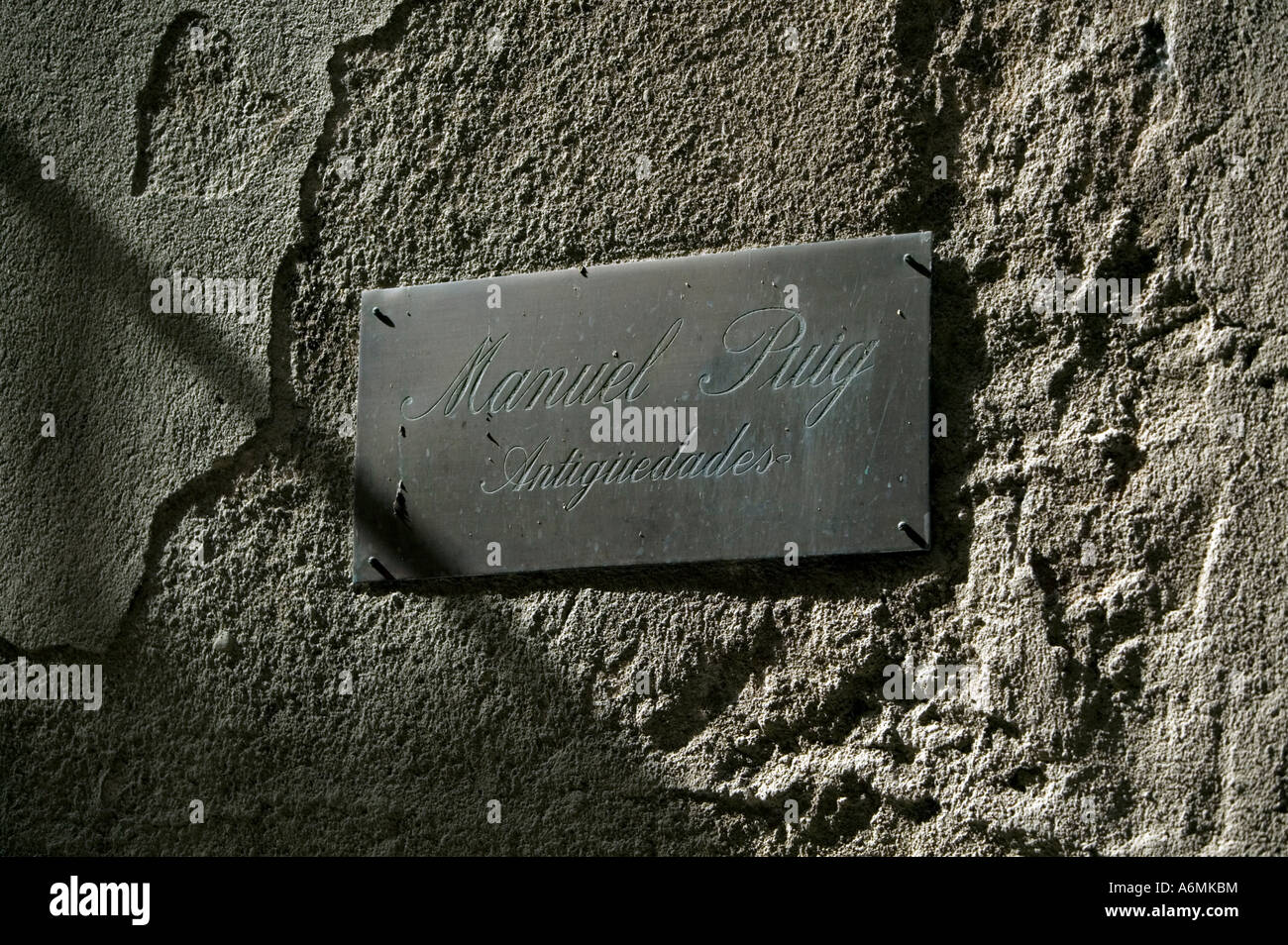 Antiquities sign on weathered wall El Barri Gotic Gothic Quarter ...