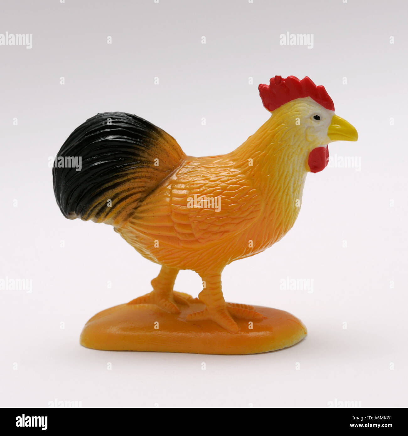 cockerel cock plastic toy farm animal colourful orange red black bird ...