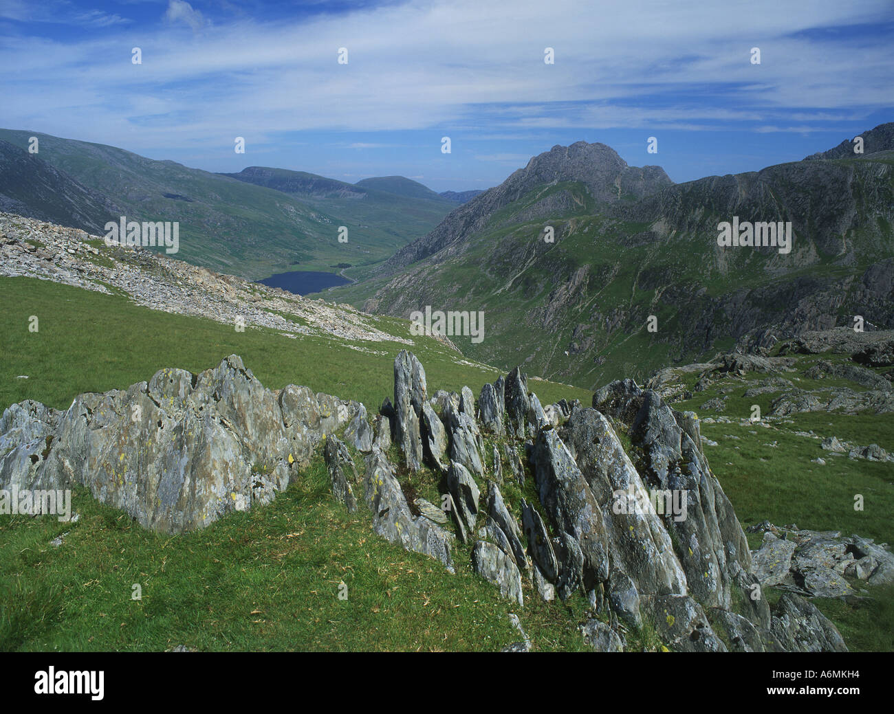 Tryfan and Llyn Ogwen from Y Garn Ogwen Valley Cwm Idwal Snowdonia ...