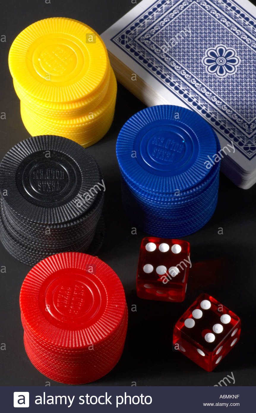 Casino chips, cards and red dice Stock Photo - Alamy