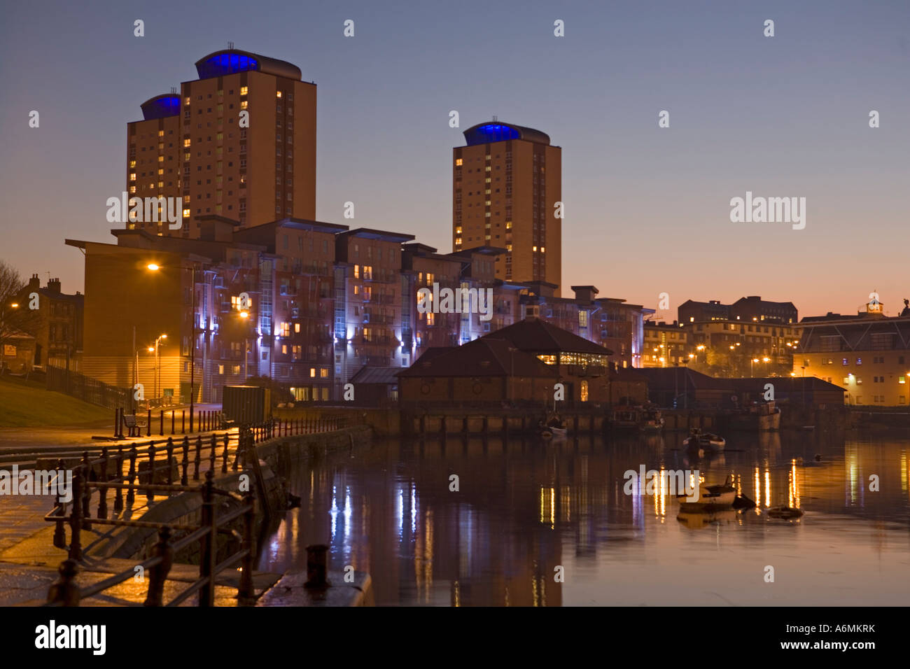 A modern riverside apartment development on the bank of the River Wear ...