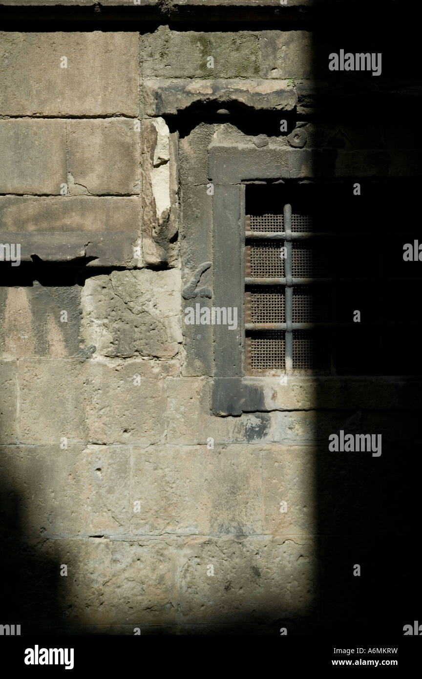 Sun and shadow on very old window El Barri Gotic Gothic Quarter ...