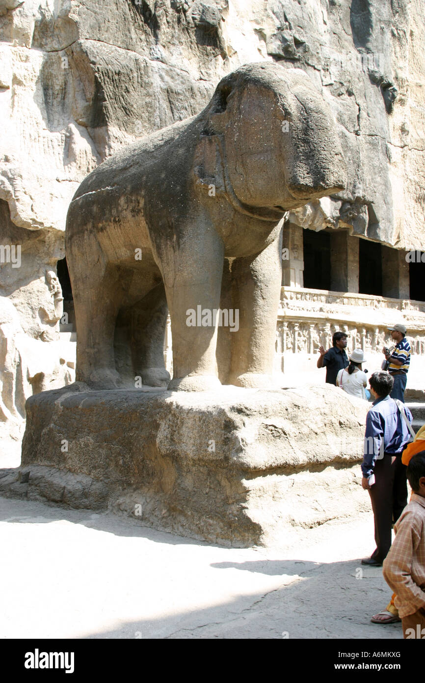 Elephant statue carved out of rock in the Kailasa cave ,7th century ...