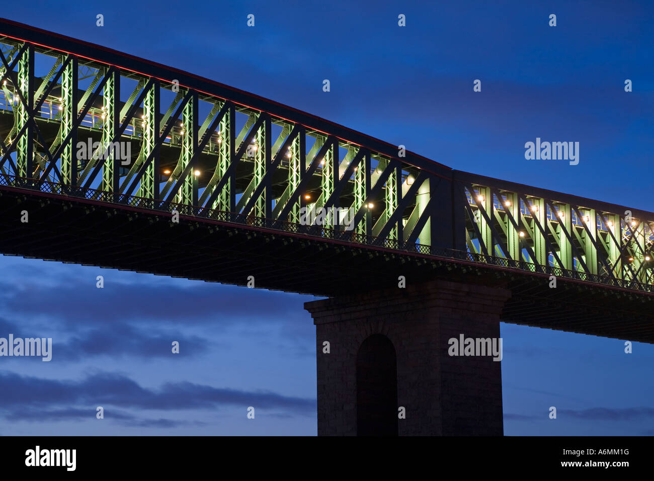 Detail of the Queen Alexandra Bridge at night. Sunderland, Tyne & Wear ...