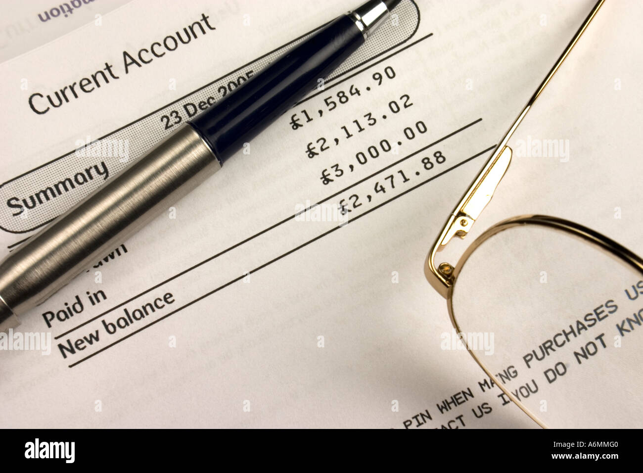 Current bank statement healthy balance Stock Photo - Alamy