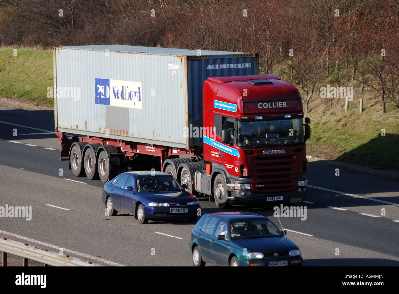Lorry carrying P&O Ned Lloyd shipping container on M40 motorway ...