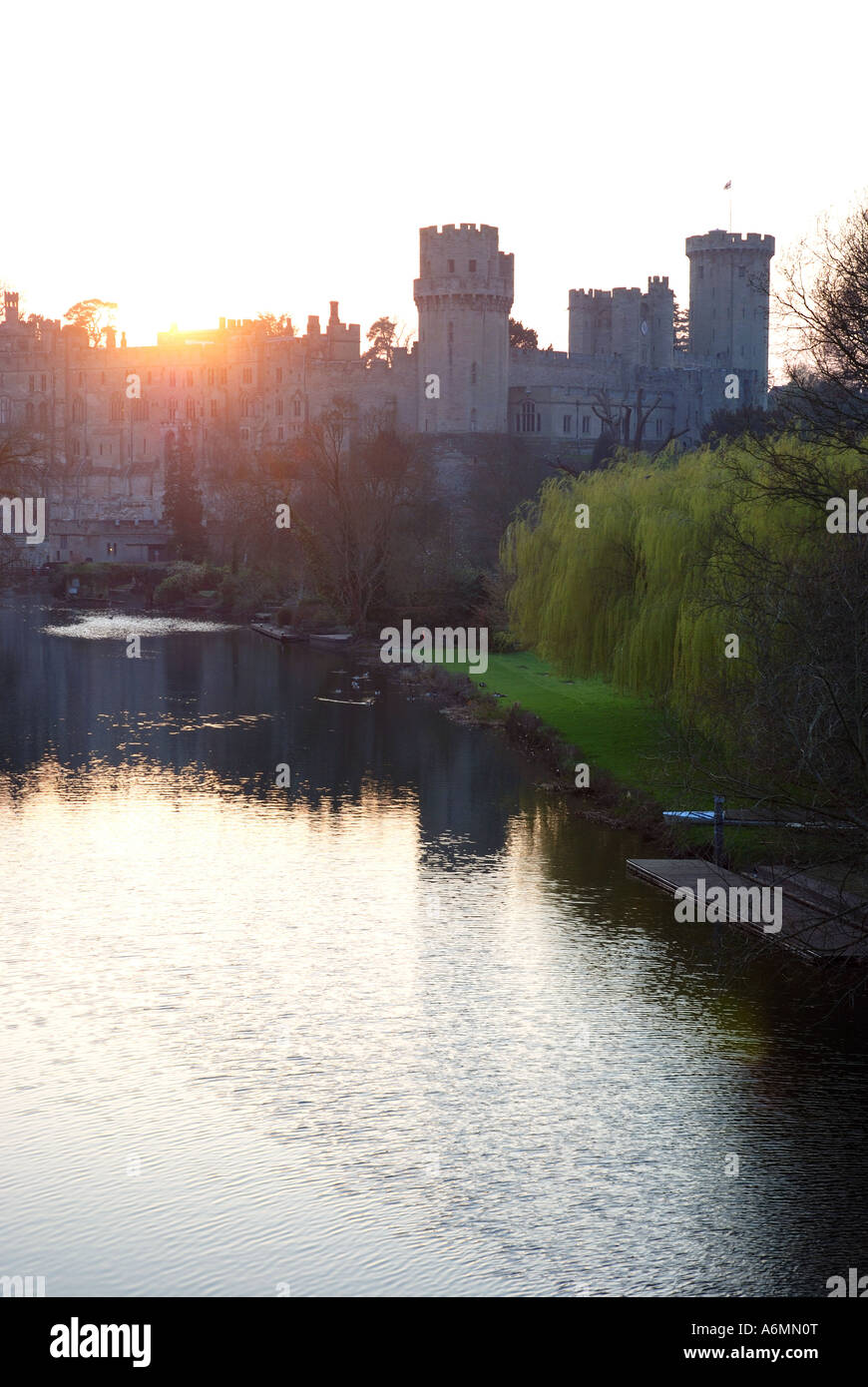 Warwick Castle and River Avon at sunset, Warwickshire, England, UK ...
