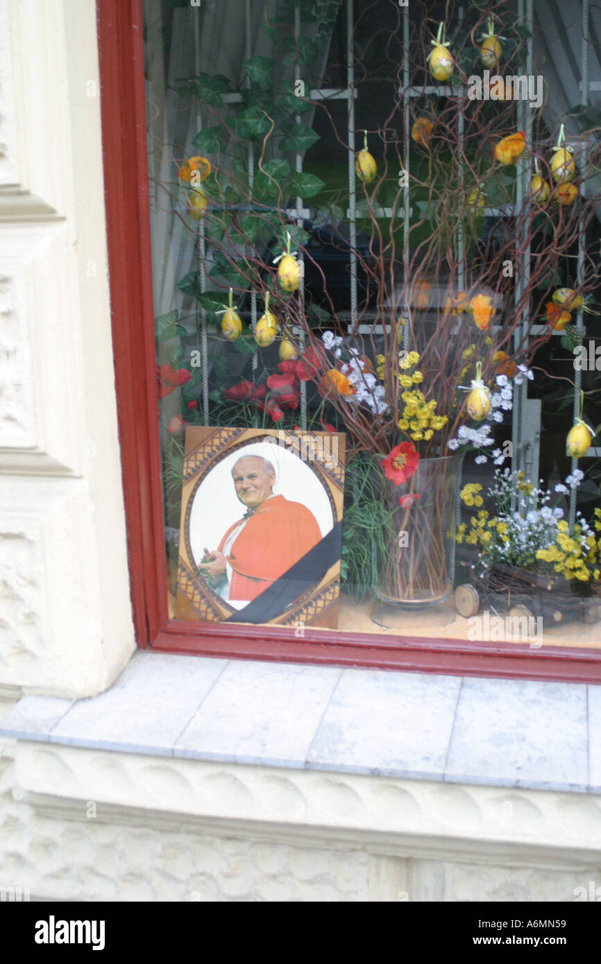 Picture of Pope John Paul II in shop window in Krakow Poland Stock ...