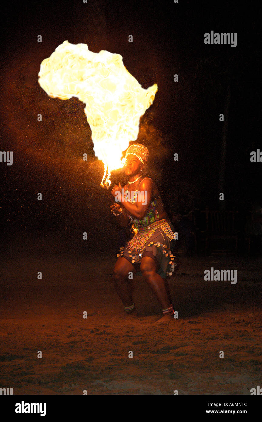 Fire dancer at Makasutu forest breathing the outline of 'the Dark ...