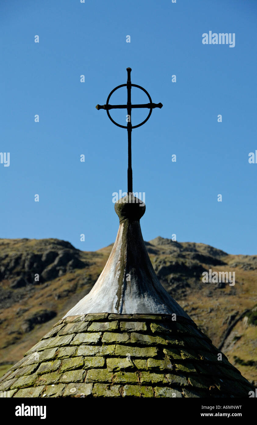 Cross on West end of Wythburn Chapel. Lake District National Park ...