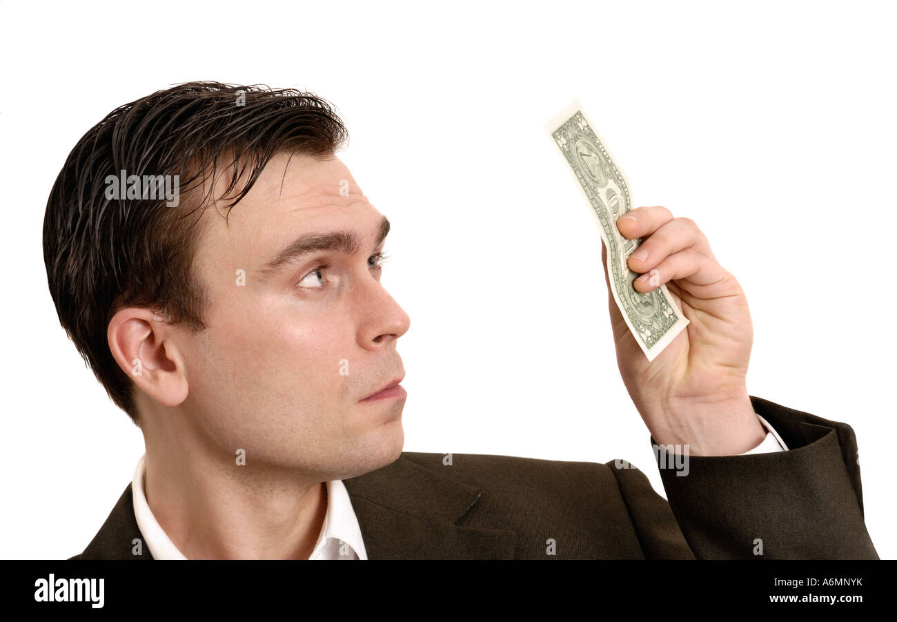 Man holding one dollar bill Stock Photo - Alamy