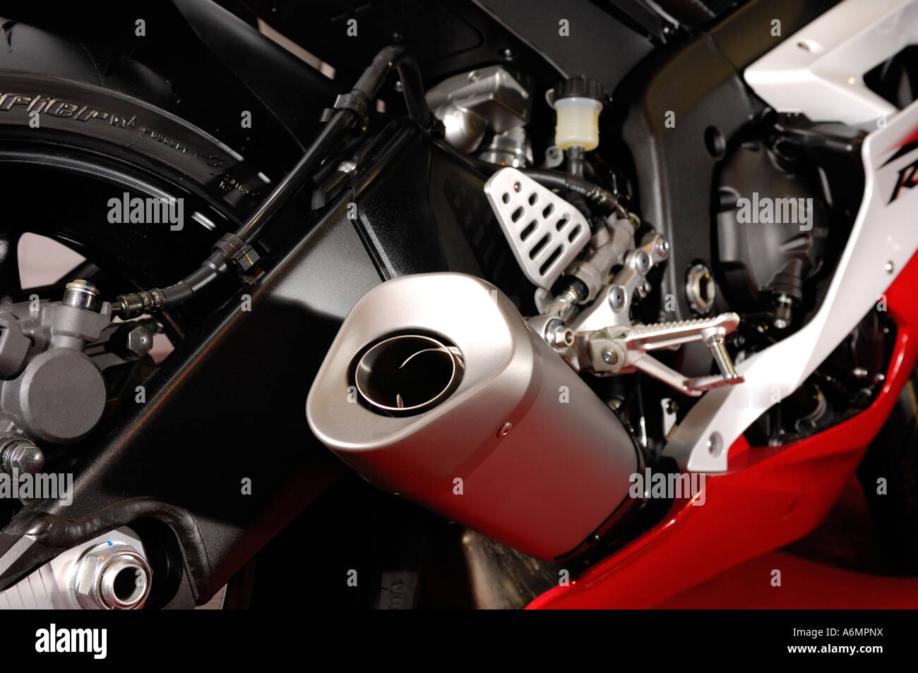 Yamaha R6 supersport motorcycle muffler Stock Photo - Alamy