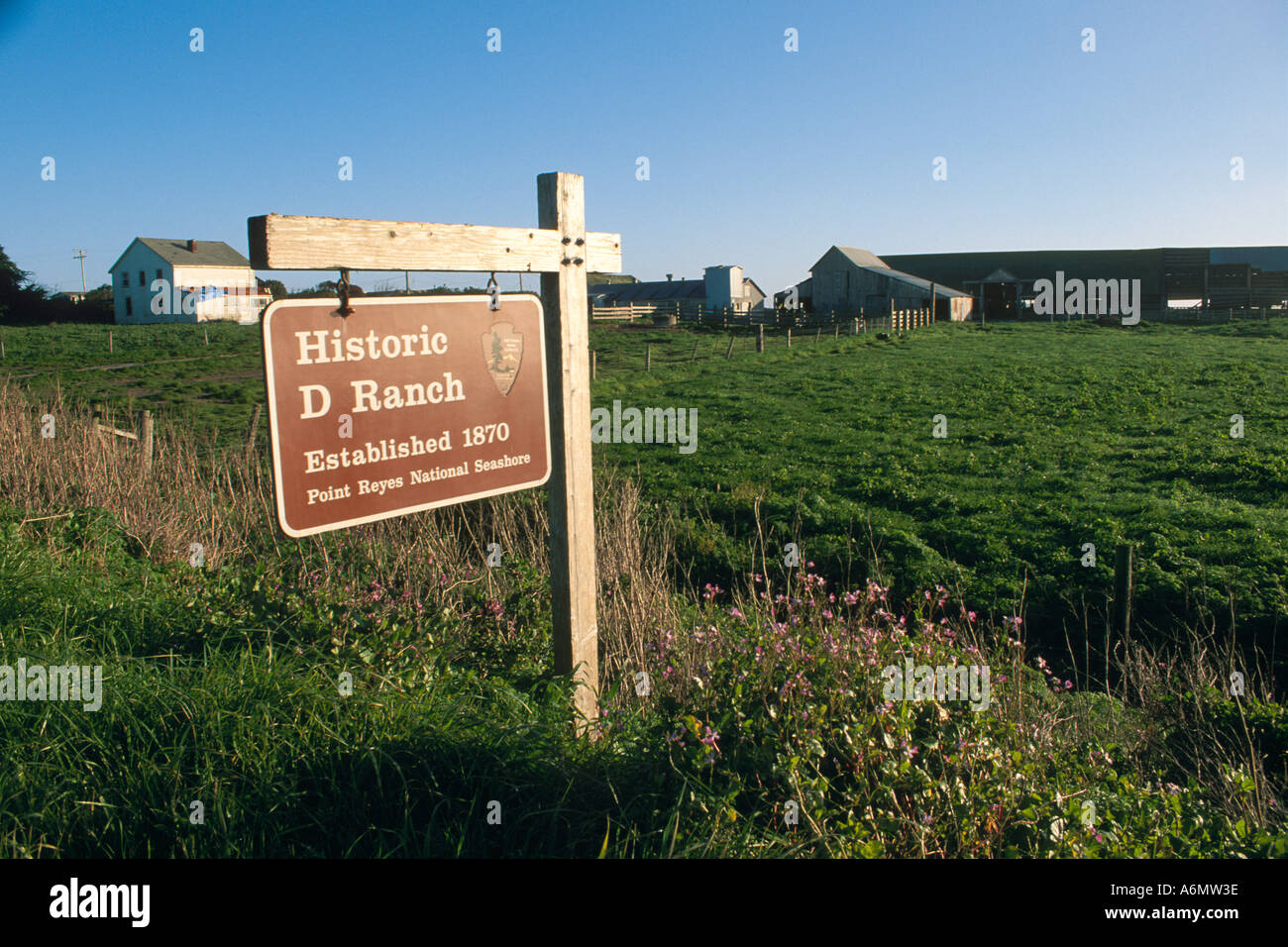 Sign marking historic ranch at Point Reyes National Seashore Marin ...