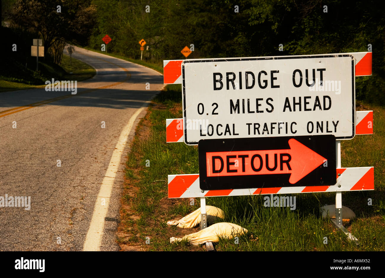 "Bridge Out Local Traffic Only" detour sign directing vehicles on a ...