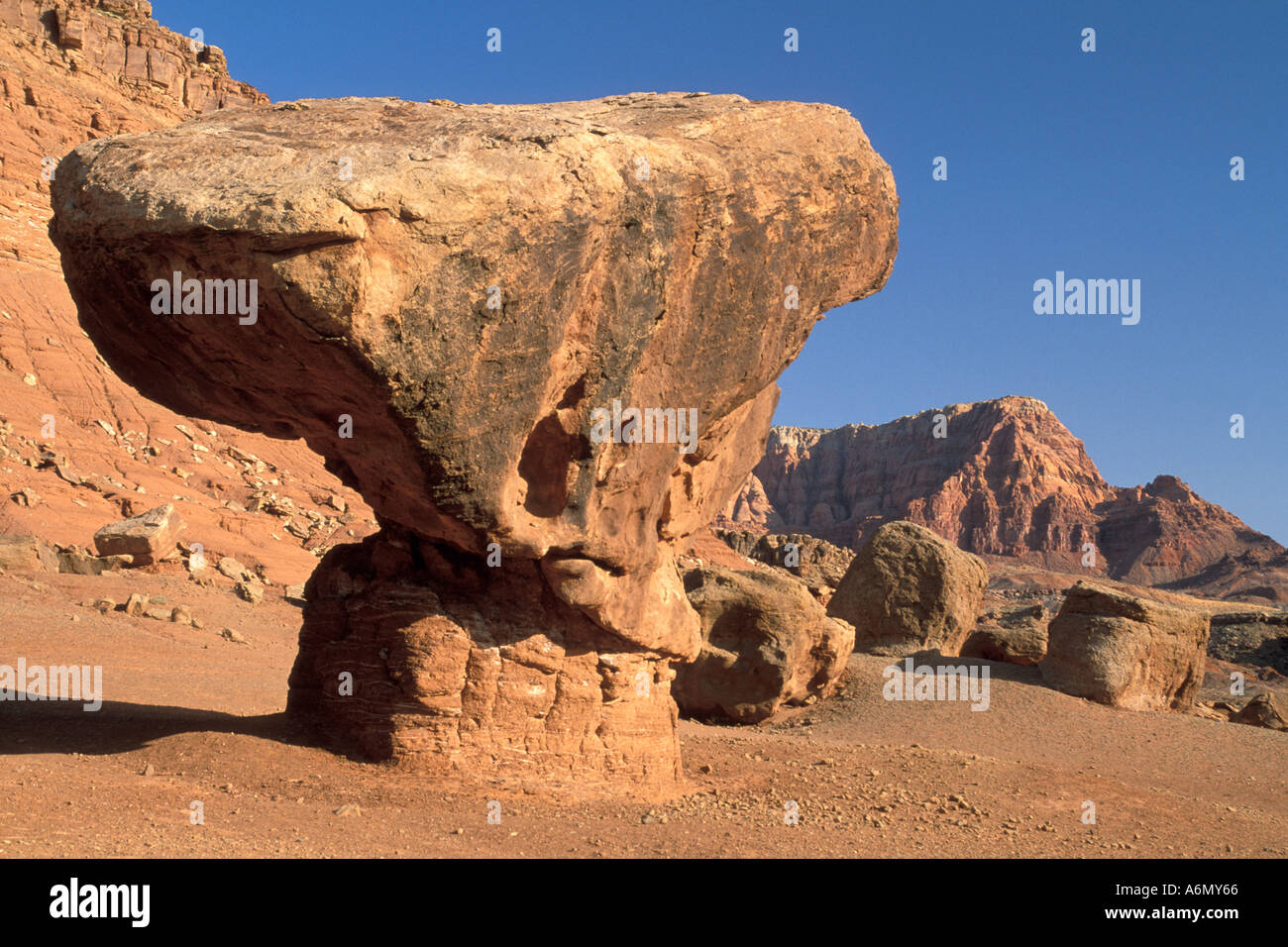 Balanced rock boulder Glen Canyon National Recreation Area near Lees ...