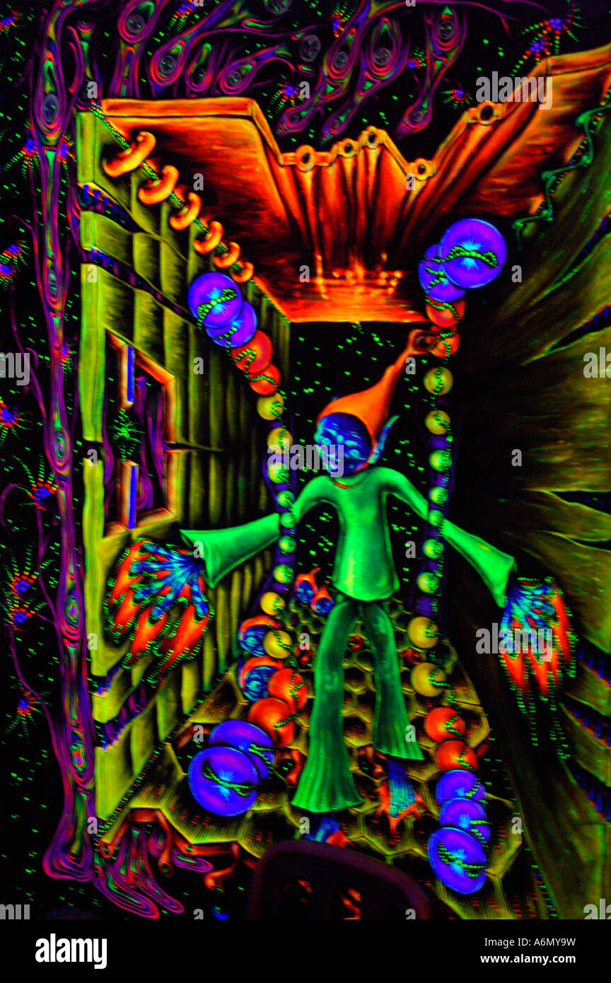 Psychedelic lysergic alien blue dwarf body in transcendental world of ...