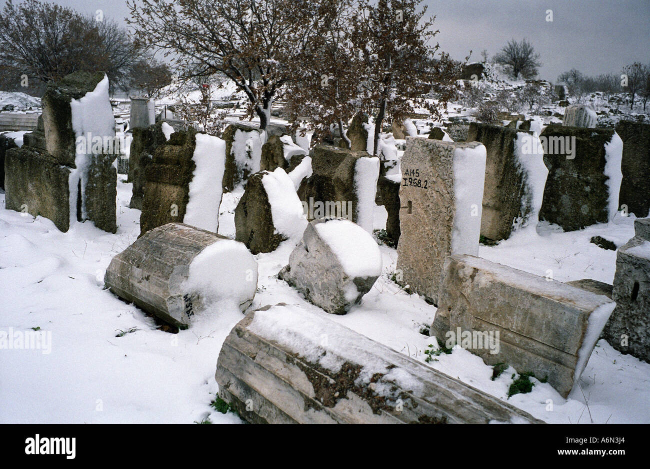 Turkey. The ruins of the ancient city of Troy or Truva in a bleak ...
