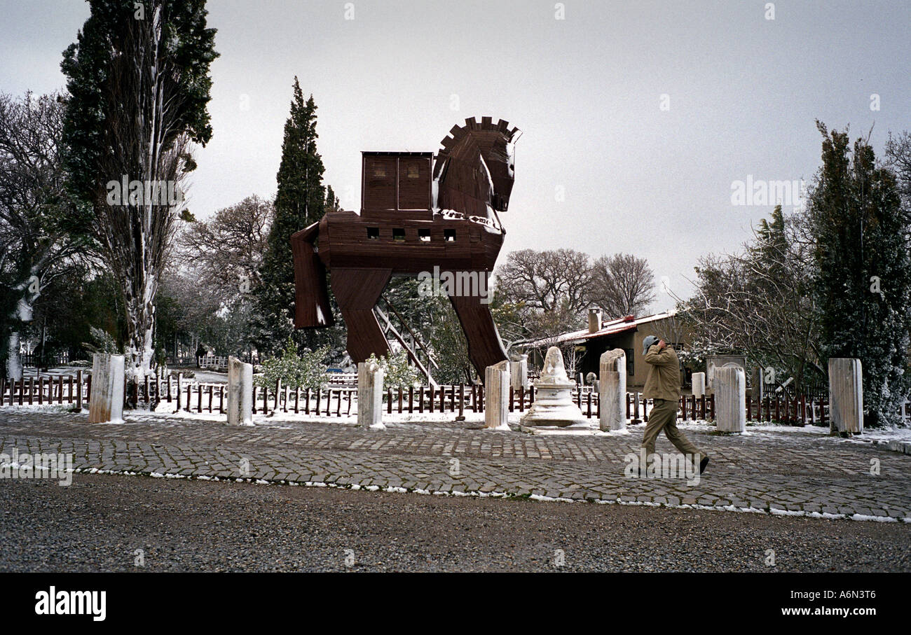 Turkey. The ruins of the ancient city of Troy or Truva in a bleak ...
