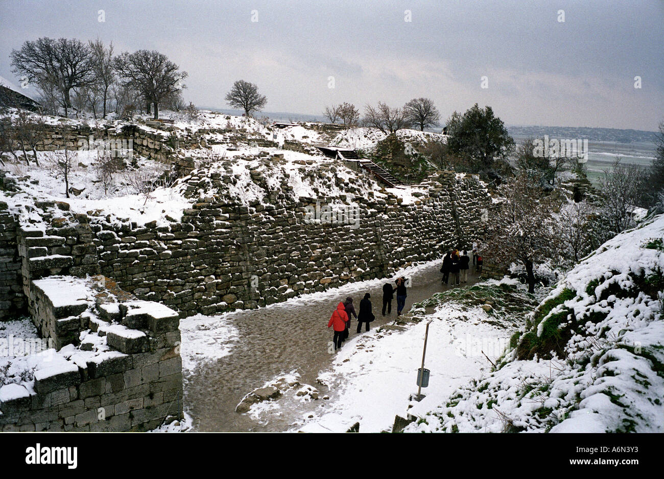 Turkey. The ruins of the ancient city of Troy or Truva in a bleak ...