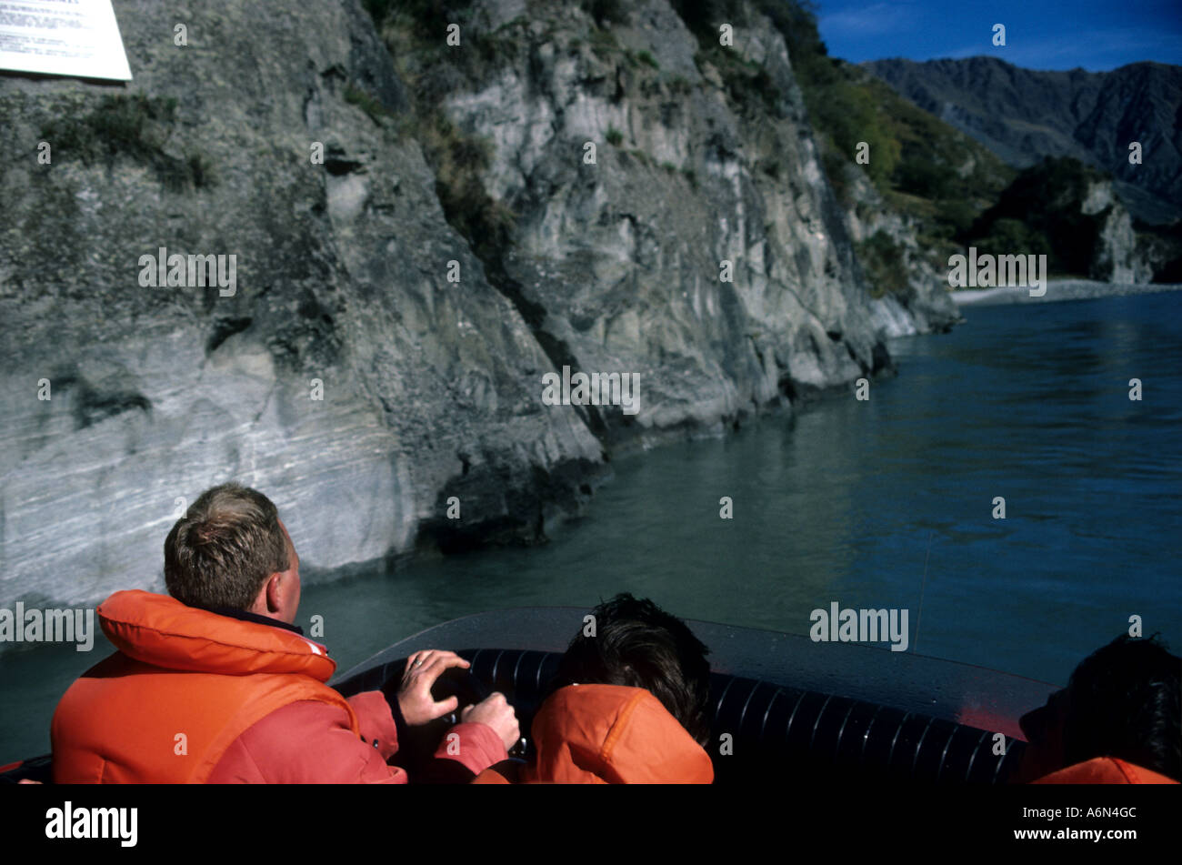 Jet-boating on the Shotover river near Queenstown New Zealand Stock ...