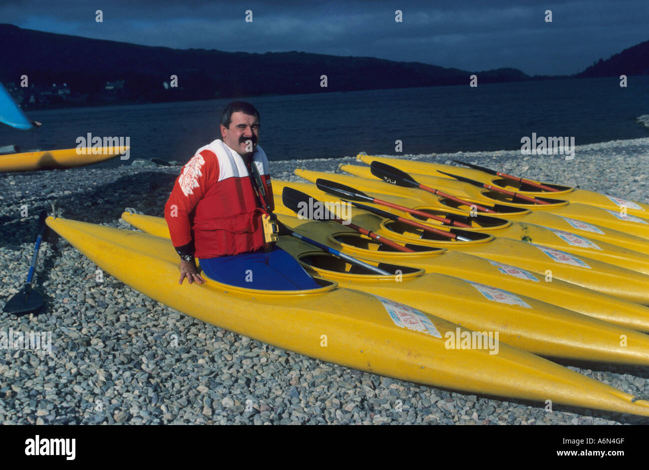 Line of kayaks, Snowdonia National Park, UK Stock Photo - Alamy