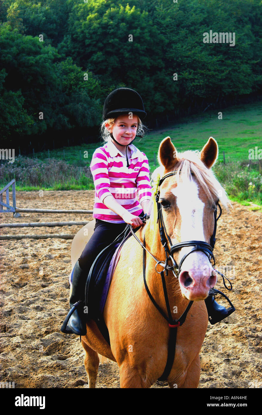 Young Girl on Pony Horse Riding Sport and Leisure Wales Stock Photo - Alamy
